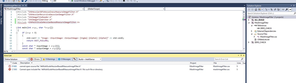 Cannot open source file "itkMultiScaleHessianBasedMeasureImageFilter.h" - Engineering - ITK