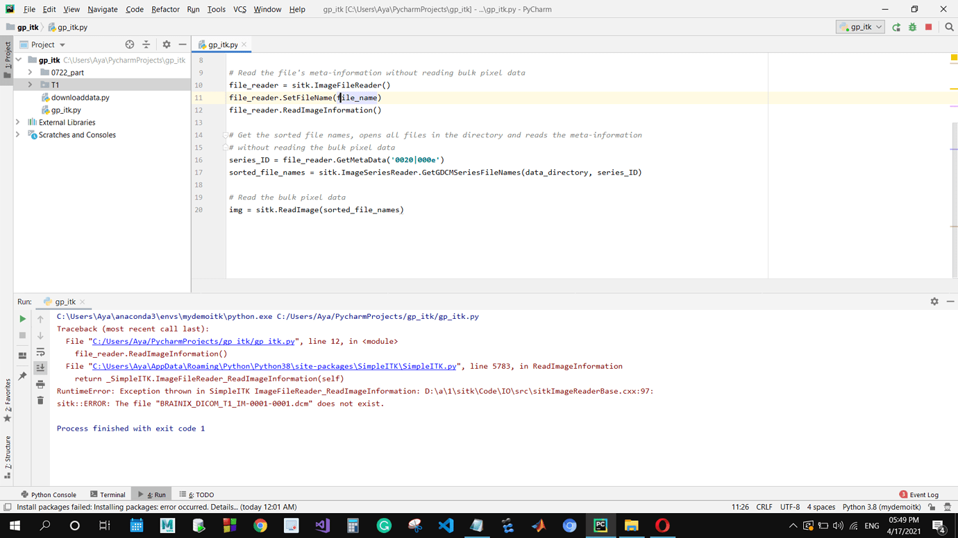Reading dicom series with SimpleITK and filesort - dicom - ITK